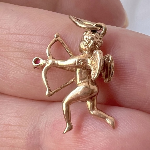 Jewelry | Vintage 14k Gold Ruby Cupid Guardian Angel With Arrow Charm ...